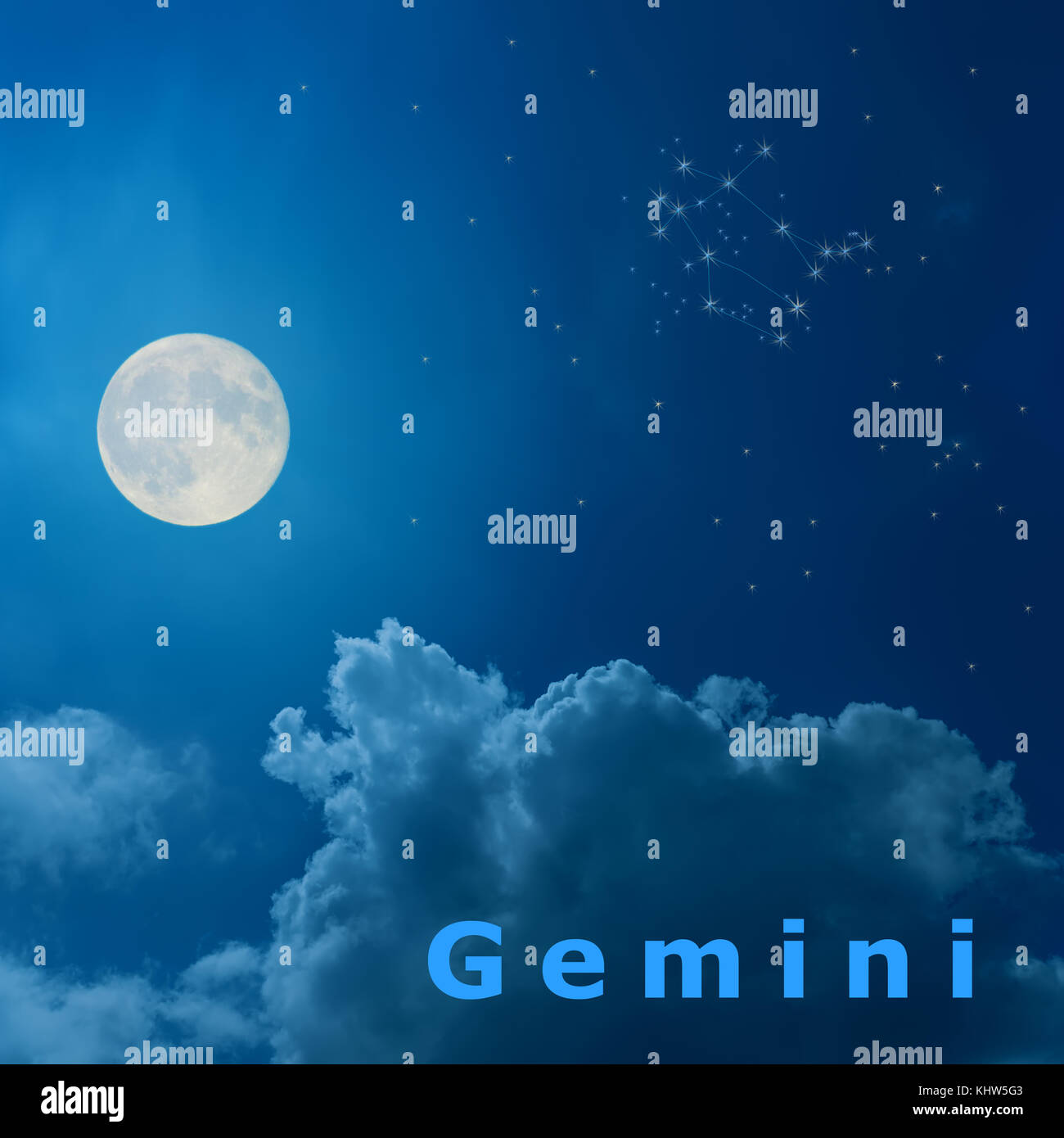 full moon in the night sky with design zodiac constellation Gemini ...