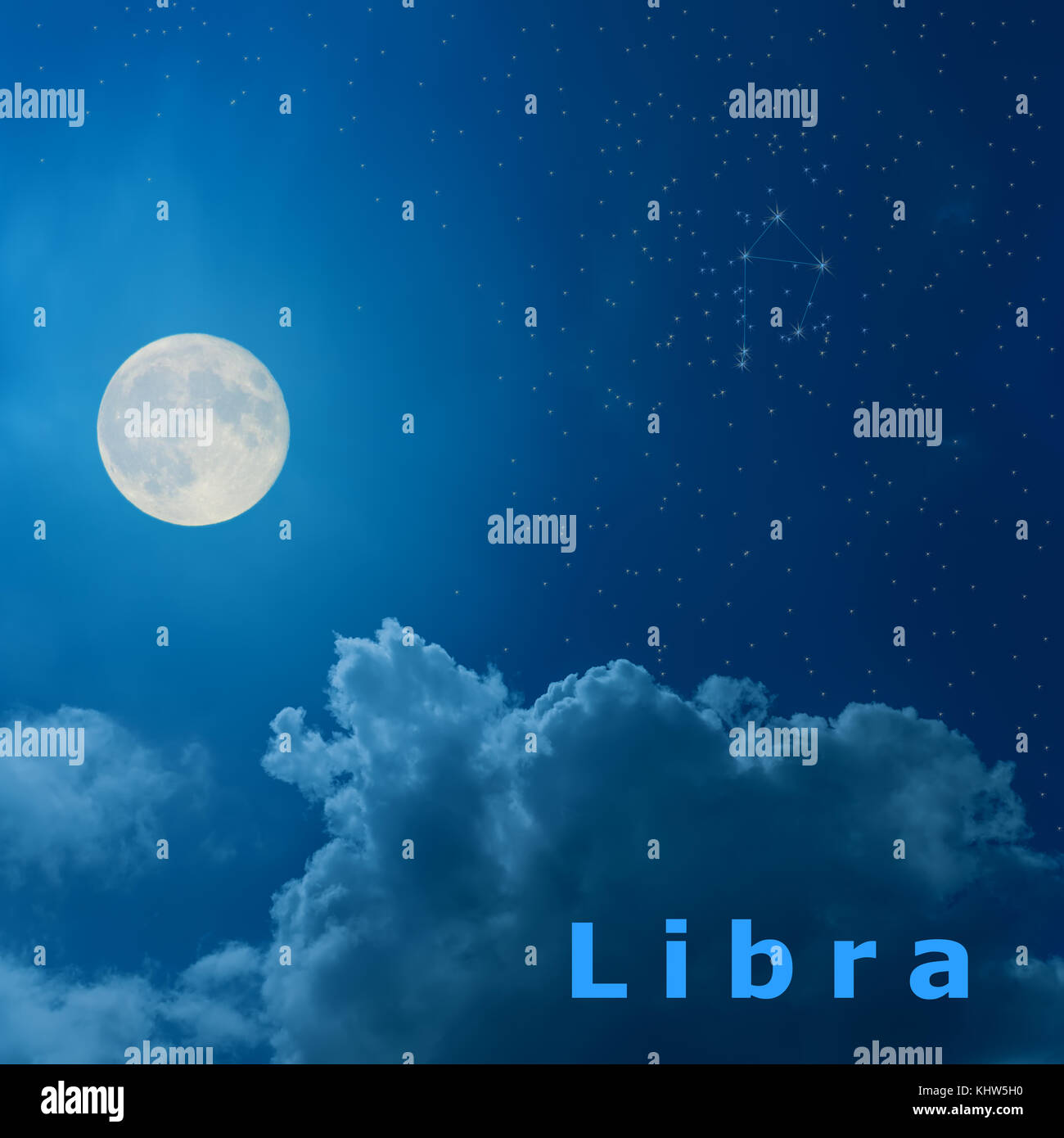 full moon in the night sky with design zodiac constellation Libra Stock ...
