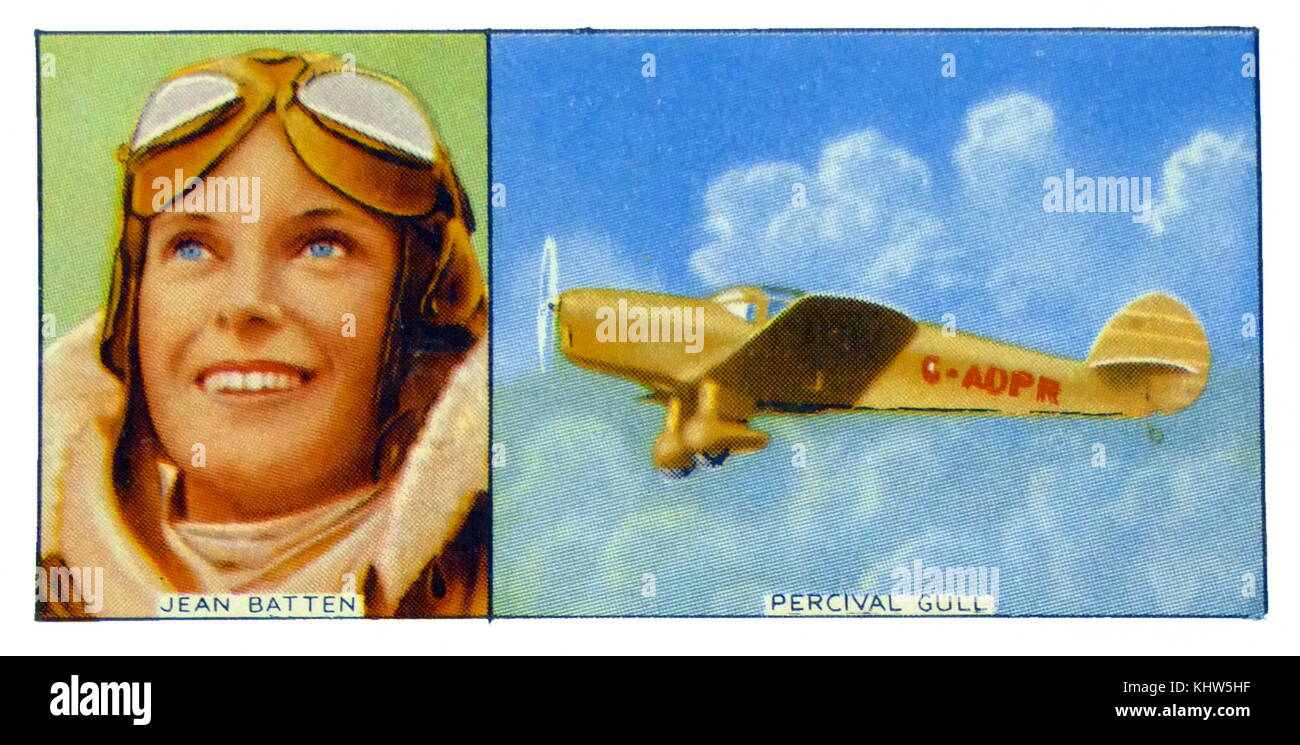 Illustration depicting Jean Batten and her plane Percival Gull. Jean ...