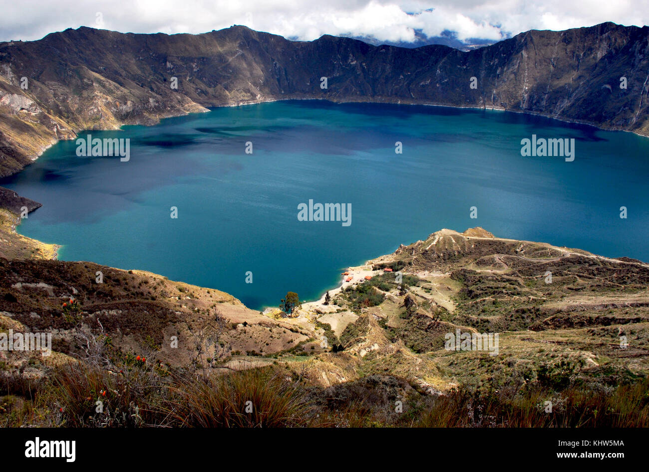 View of Quilotoa a water filled caldera in the west of Ecuador Stock ...