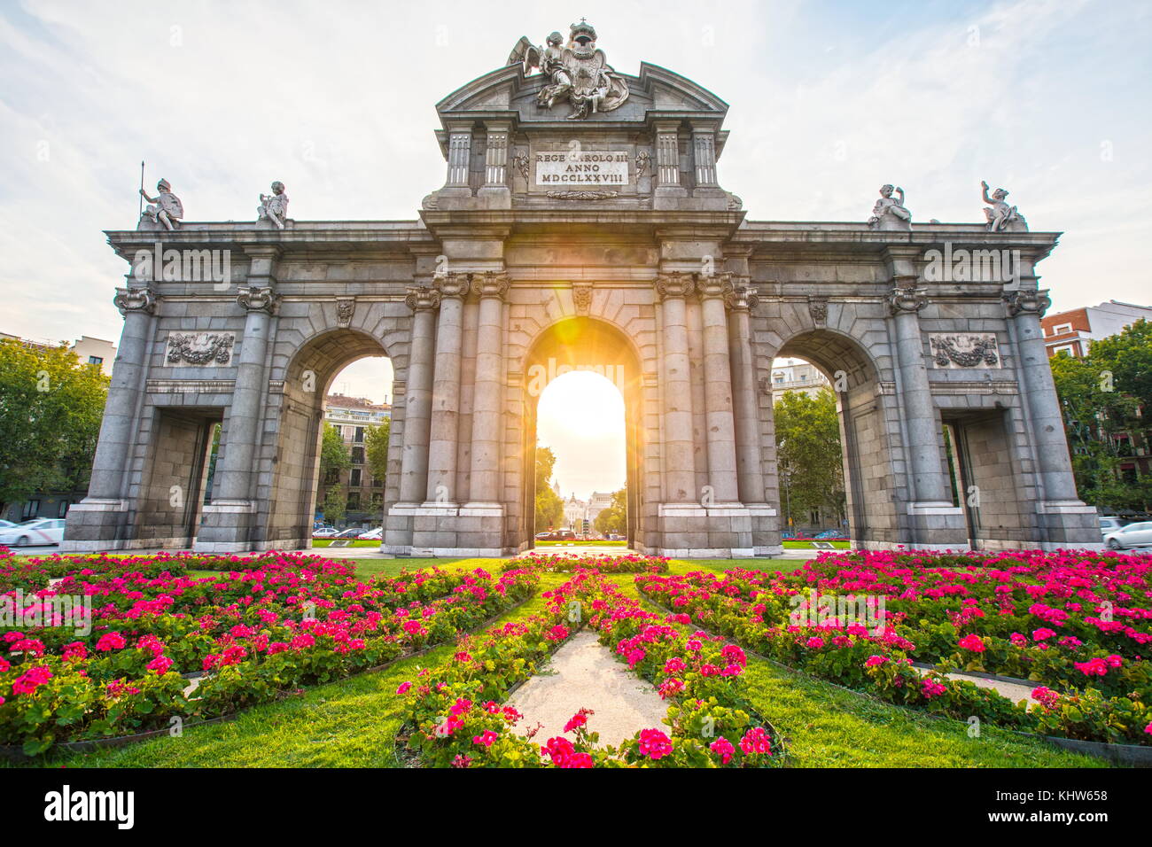 Sunlight through Puerta de Alcala, Madrid, Spain Stock Photo - Alamy