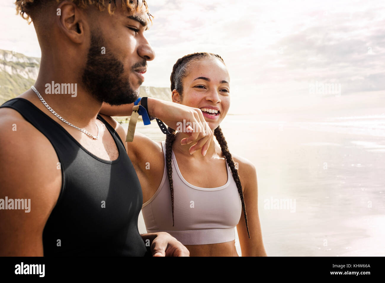 Woman on mans shoulders hi-res stock photography and images - Alamy