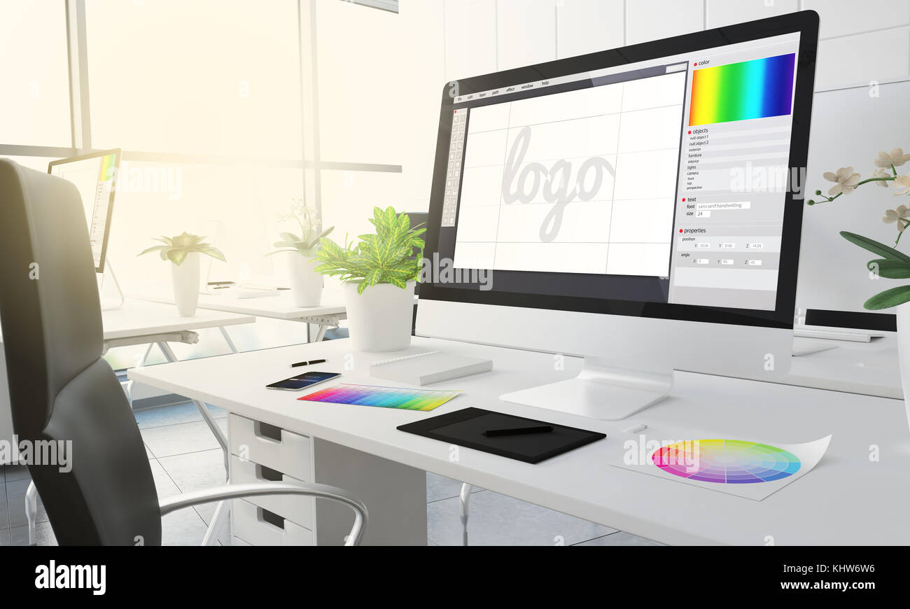 graphic design studio 3d rendering Stock Photo - Alamy