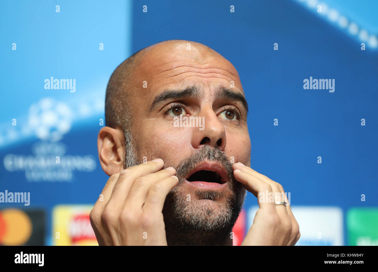 Manchester City manager Pep Guardiola during the press conference at ...