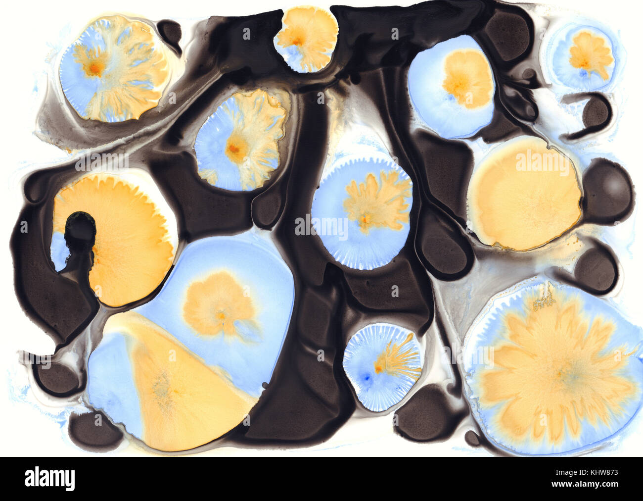 yellow blue bubbles in black background watercolor Stock Photo - Alamy