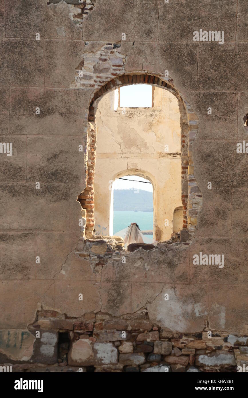 Historical stone building, windows to sea Stock Photo - Alamy