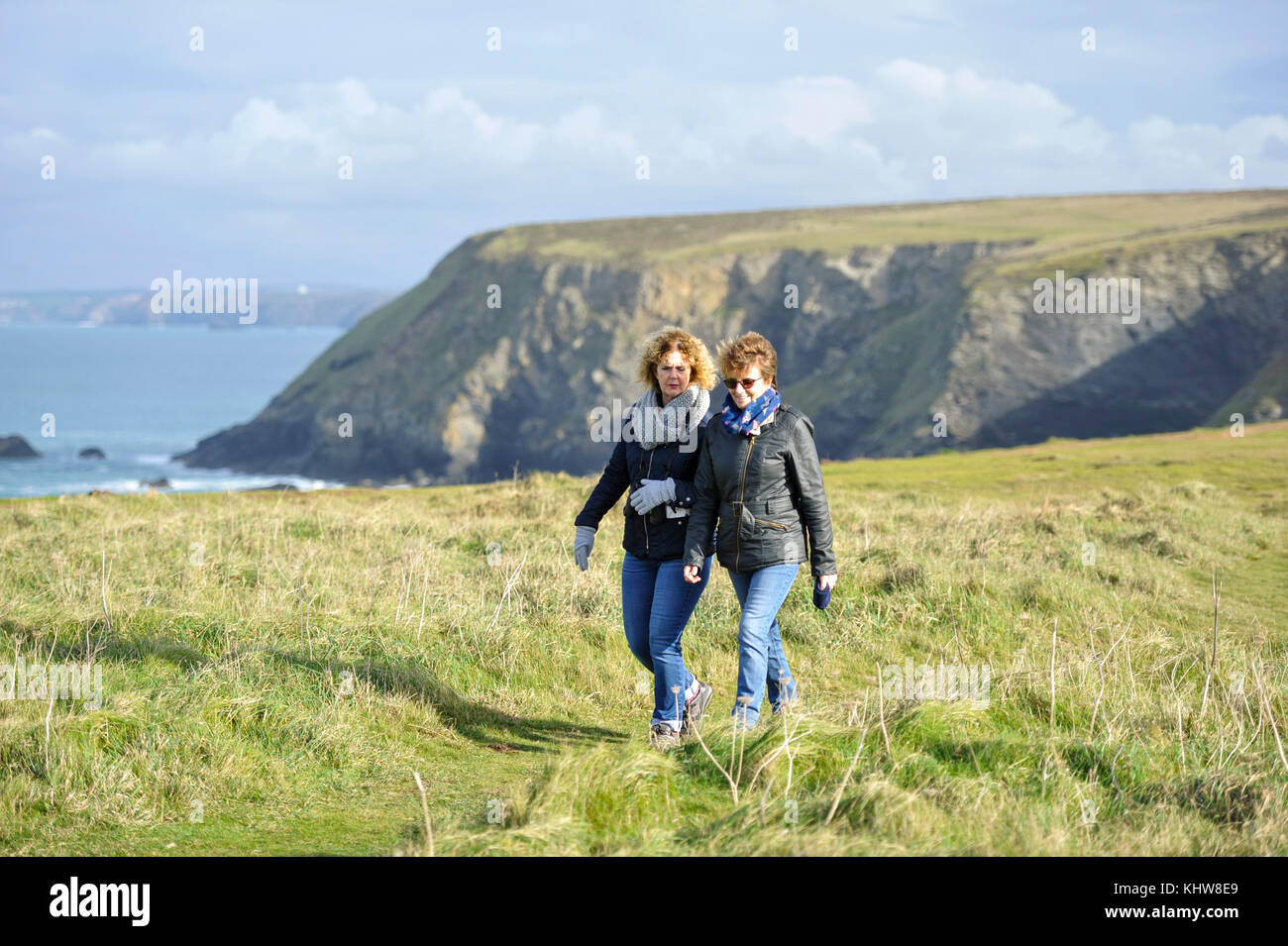Godrevy Bay Cornwall November 2017 - Walkers on the cliffs at Mutton ...