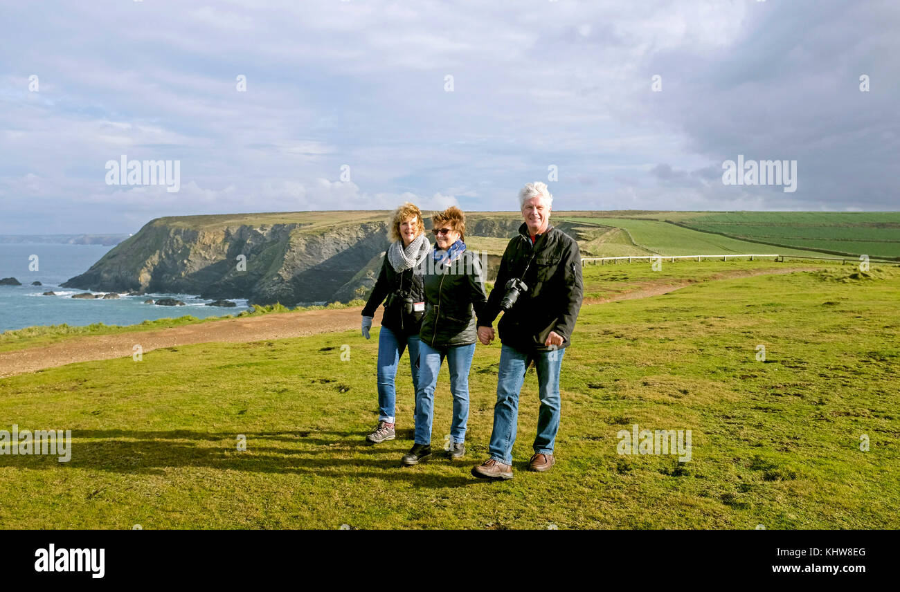 Godrevy Bay Cornwall November 2017 - Walkers with Mutton Cove behind ...