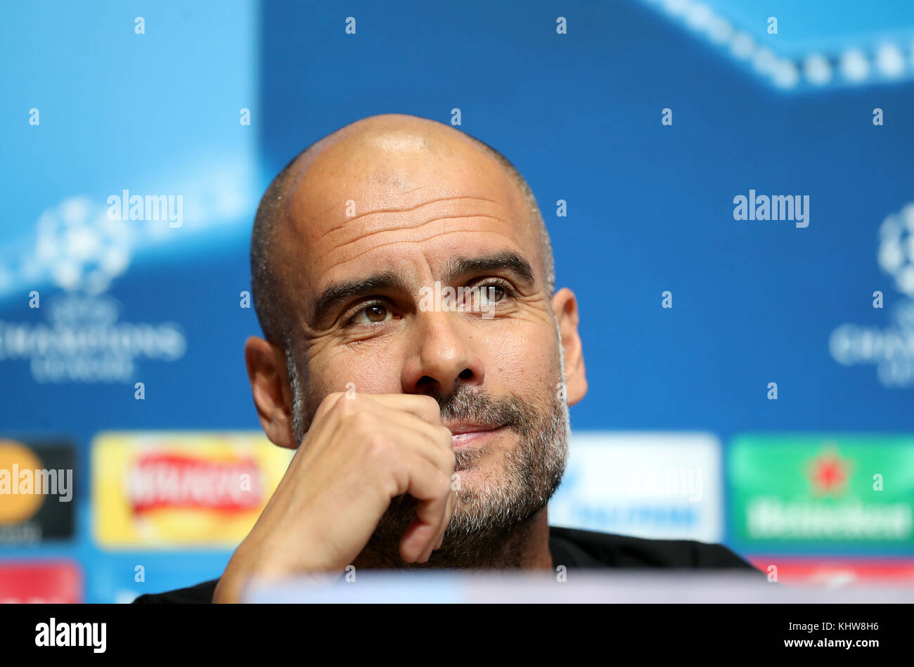 Manchester City manager Pep Guardiola during the press conference at ...