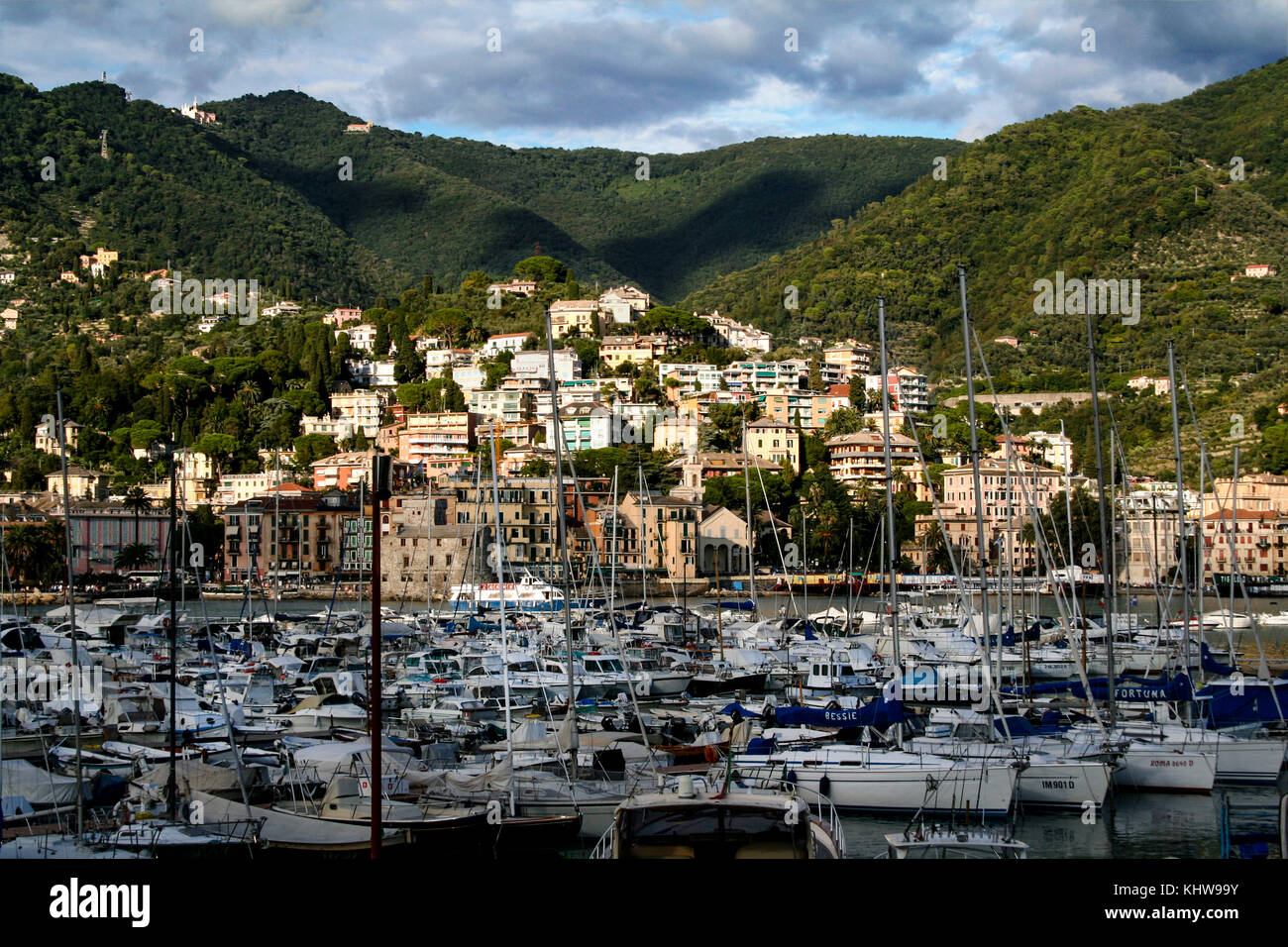 Boats in Rapallo, Italy's harbor Stock Photo - Alamy