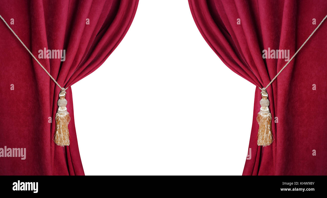 Open theatrical red blind isolated on white background Stock Photo - Alamy