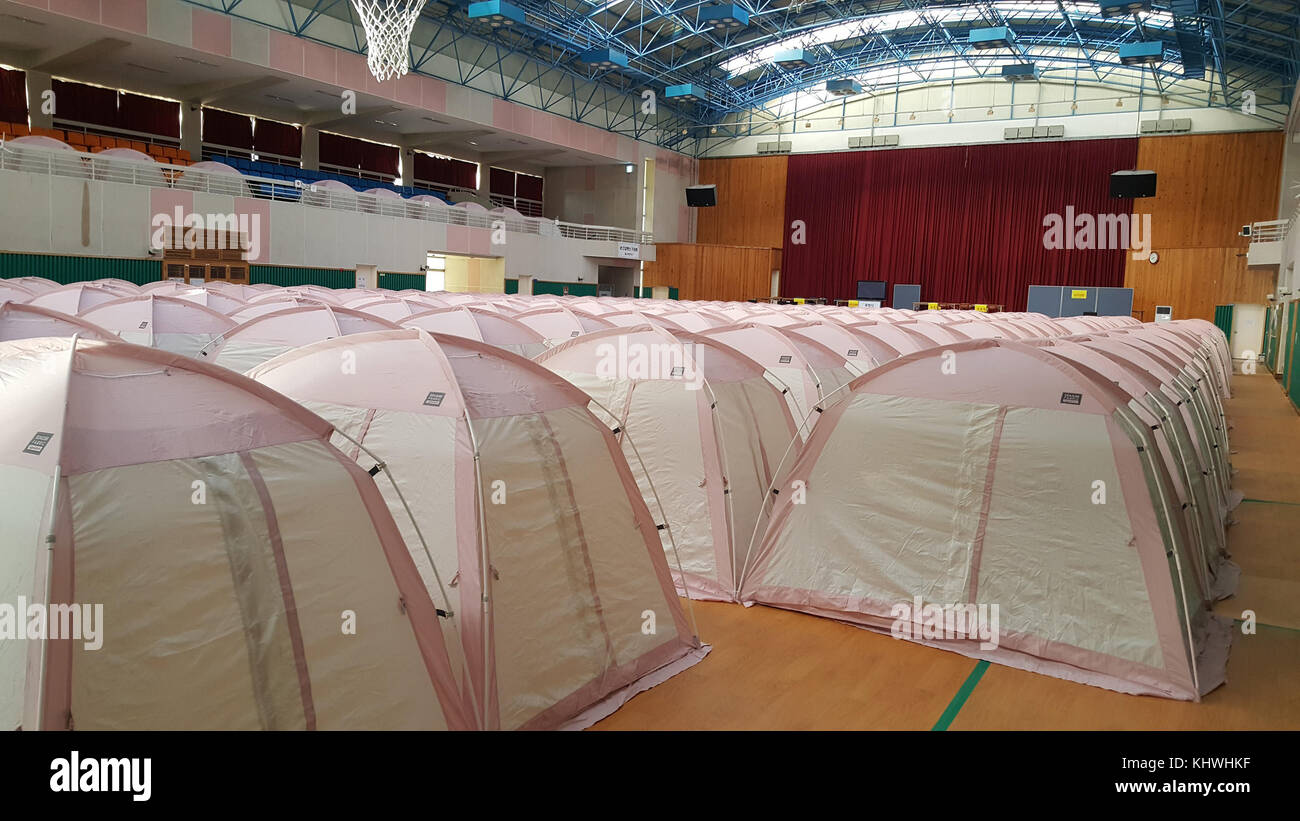 20th Nov, 2017. Tents for quake victims Tents are set up at a stadium ...