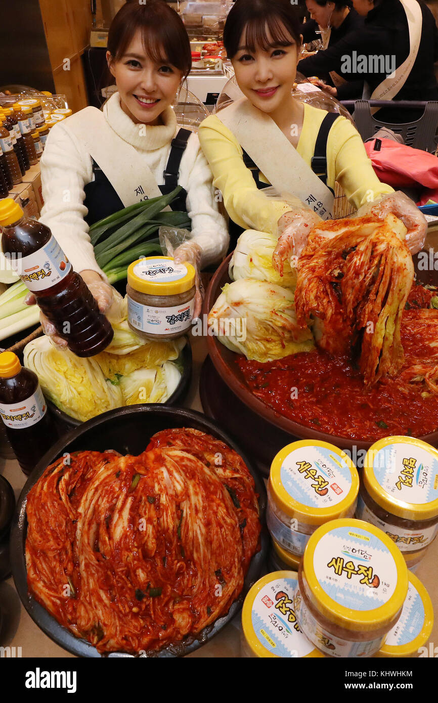 20th Nov, 2017. Making kimchi Models showcase ingredients for kimchi, a ...