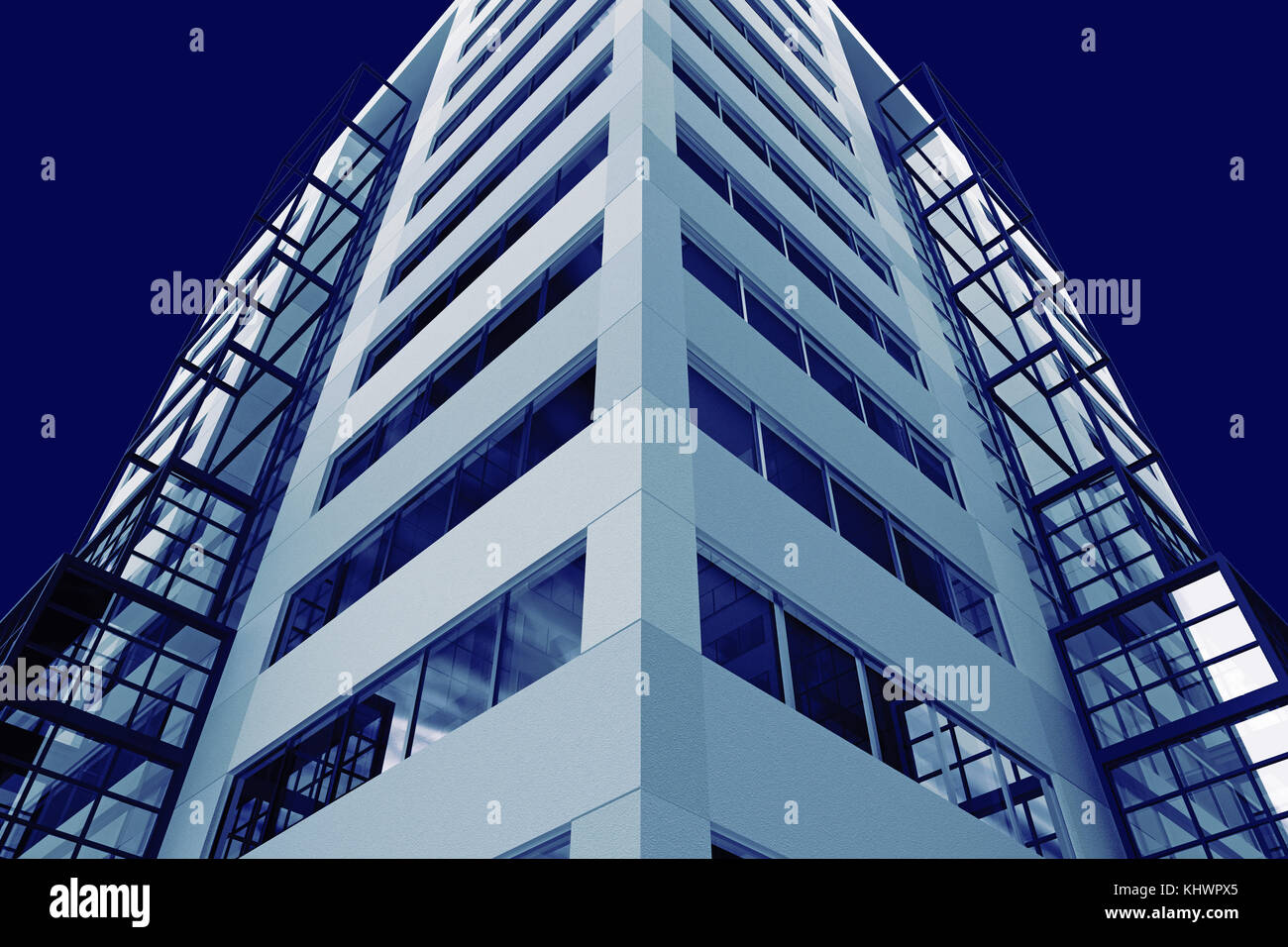 corner dark blue skyscraper facades. 3d rendering Stock Photo - Alamy