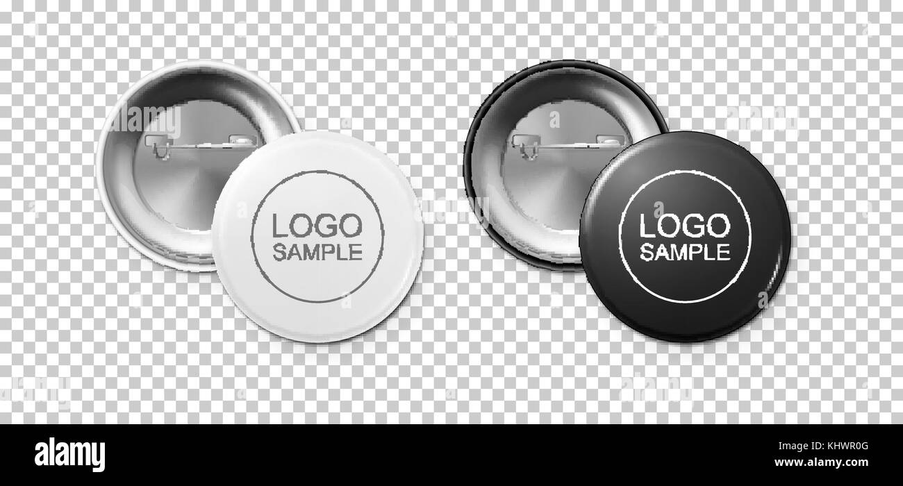 Realistic white and black button badge icon set isolated on transparent ...