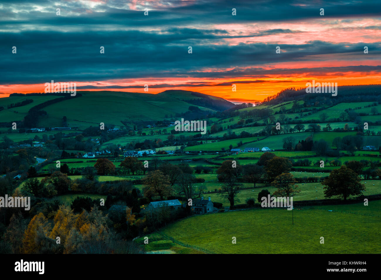 Sunset over the Vale of Clwyd with autumn trees Stock Photo - Alamy
