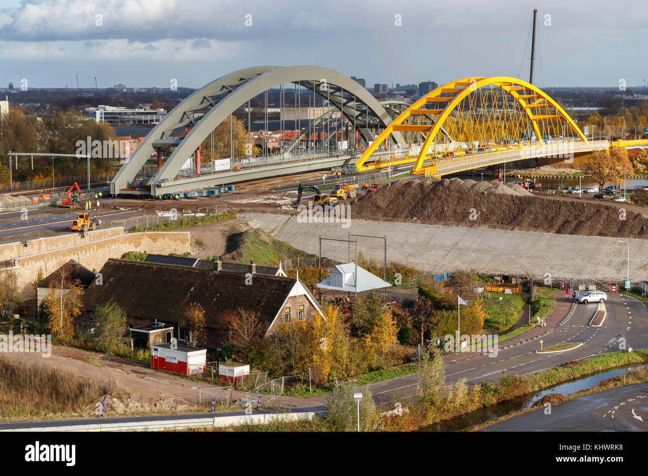Construction site of the new Amsterdam–Rhine Canal railway bridge under ...