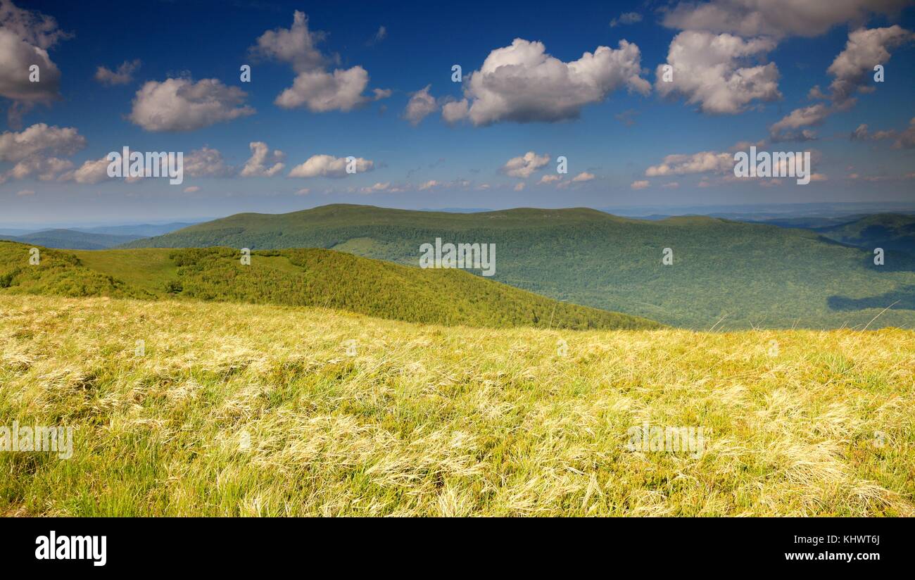 Nature and environment. Fields and hills. Mountain landscape in the ...