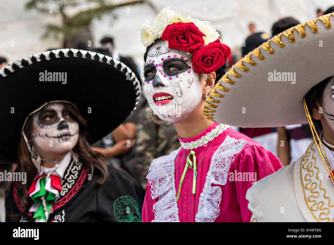 Young women dressed in La Calavera Catrina costumes during the Day of ...