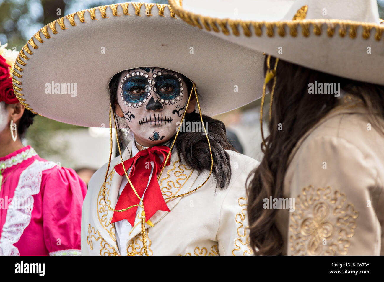 A young woman dressed in La Calavera Catrina costume during the Day of ...