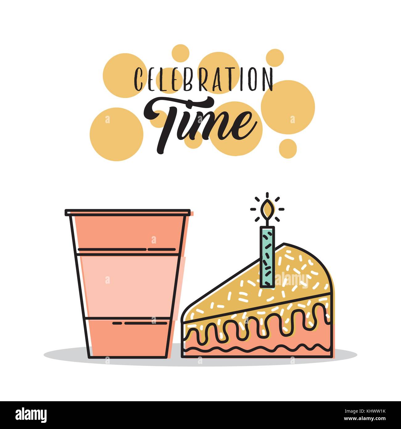 celebration time card with cake and soda celebration Stock Vector Image ...