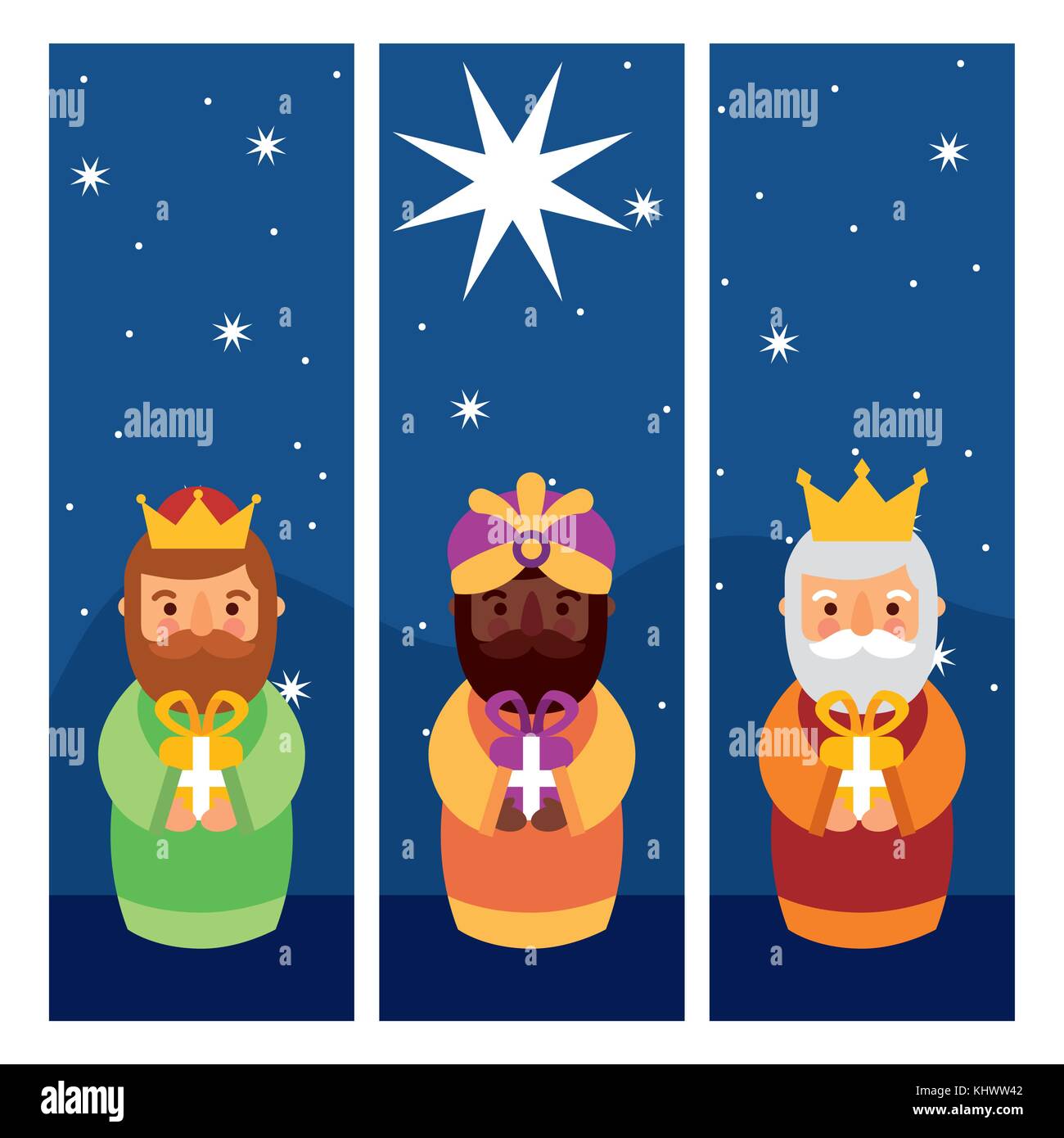 feliz dia de los reyes three magic kings bring presents to jesus Stock ...