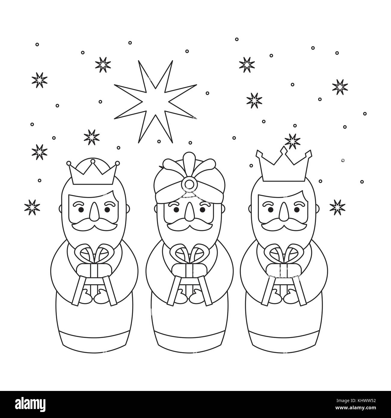 outlined three magic kings bring presents to jesus Stock Vector Image ...