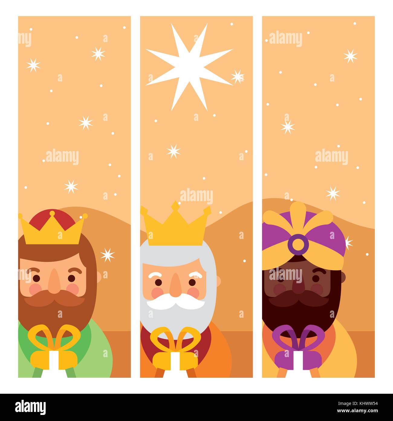 feliz dia de los reyes three magic kings bring presents to jesus Stock ...