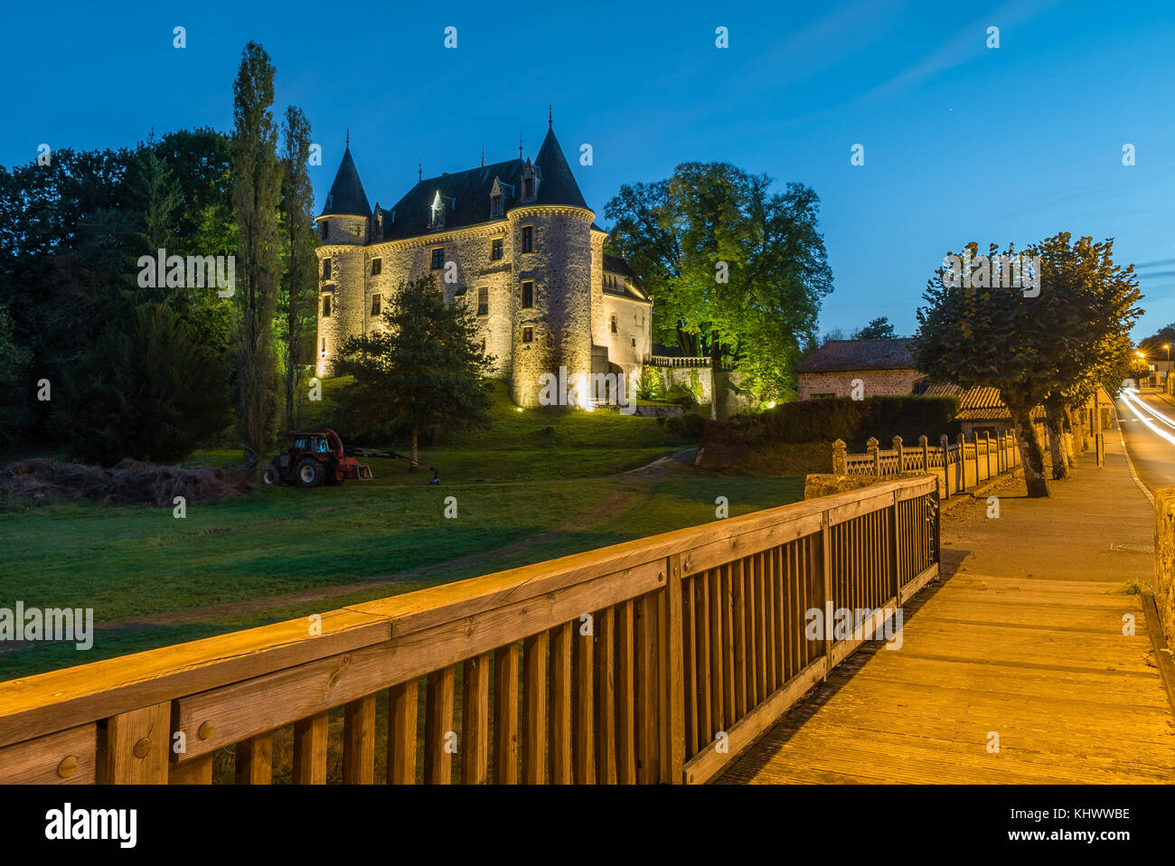 Nieul castle and village at night in the summer Stock Photo - Alamy