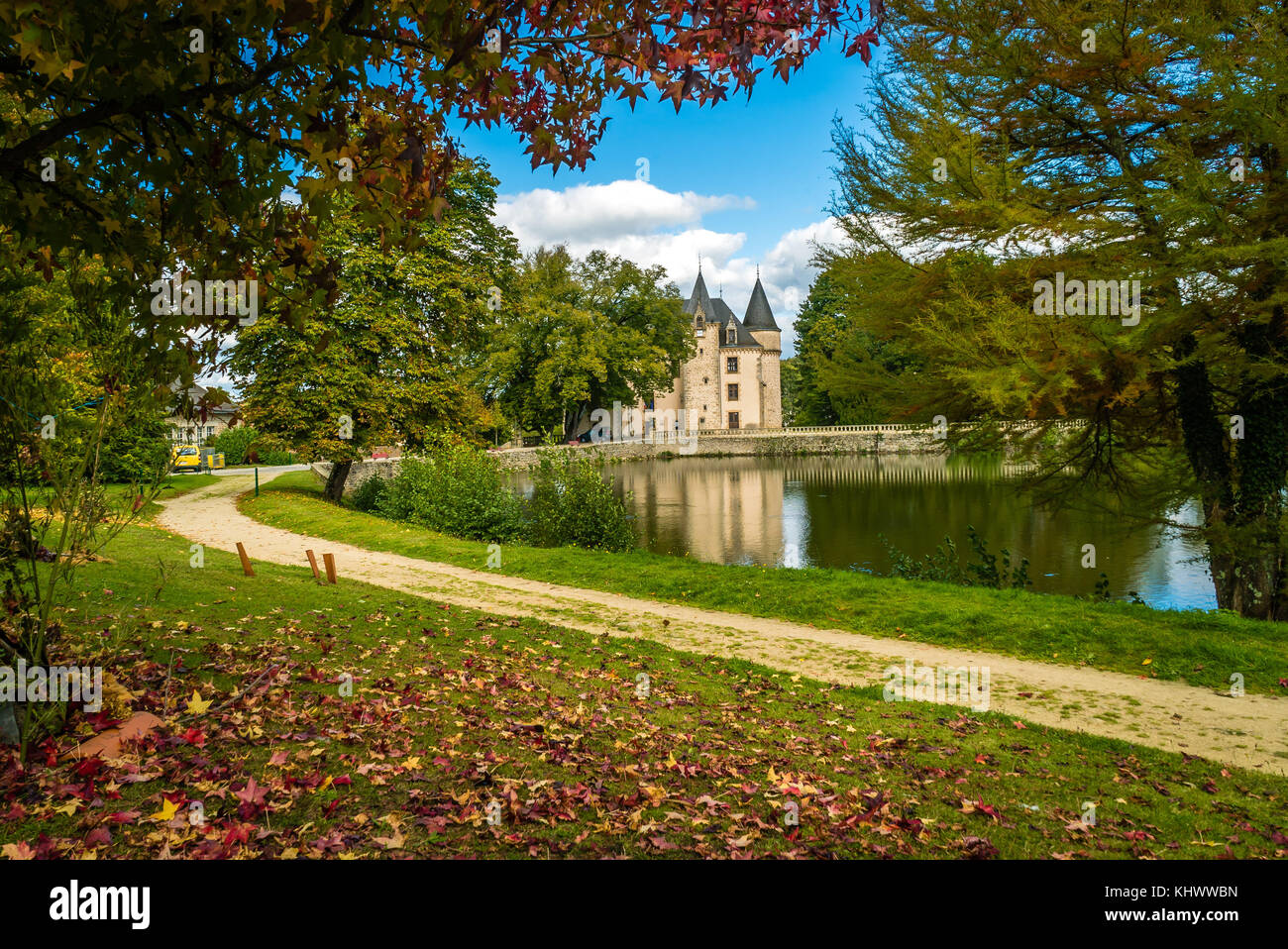 Nieul castle in France and its park and lake in autumn Stock Photo - Alamy