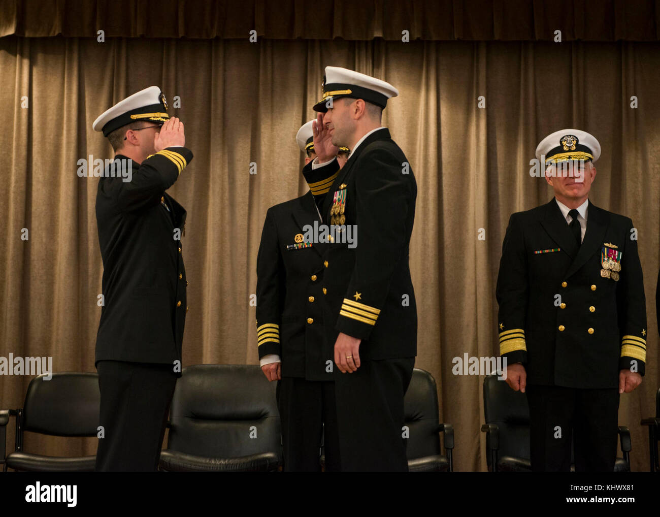 BANGOR, Wash. (Nov. 17, 2017) Cmdr. Kenneth Roman, right, from Stafford ...