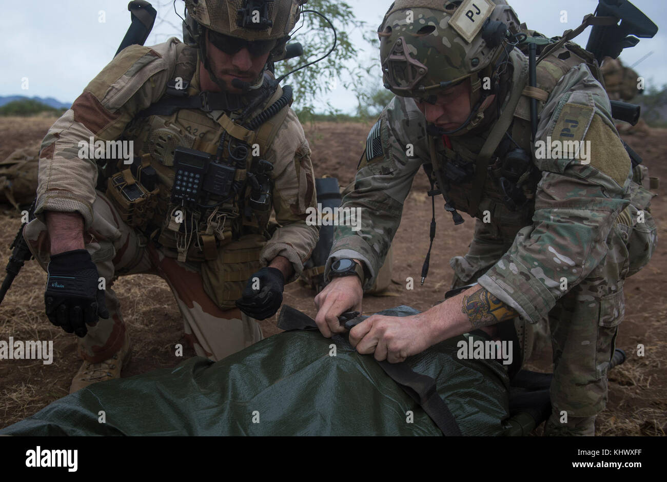 A U.S. Air Force pararescuemen assigned to the 48th Rescue Squadron and ...