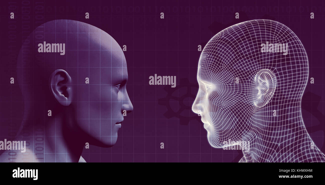 Digital Future Abstract Background with Robot Head Stock Photo - Alamy