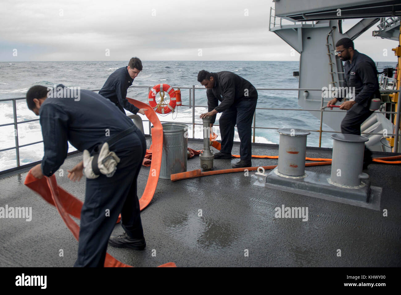 PACIFIC OCEAN (Nov. 15, 2017) Sailors set up a perijet eductor, used ...