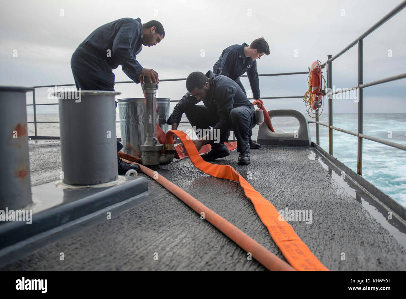 PACIFIC OCEAN (Nov. 15, 2017) Sailors set up a perijet eductor, used ...