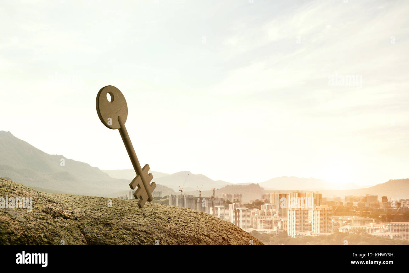 Conceptual background image of concrete key sign and natural lan Stock ...