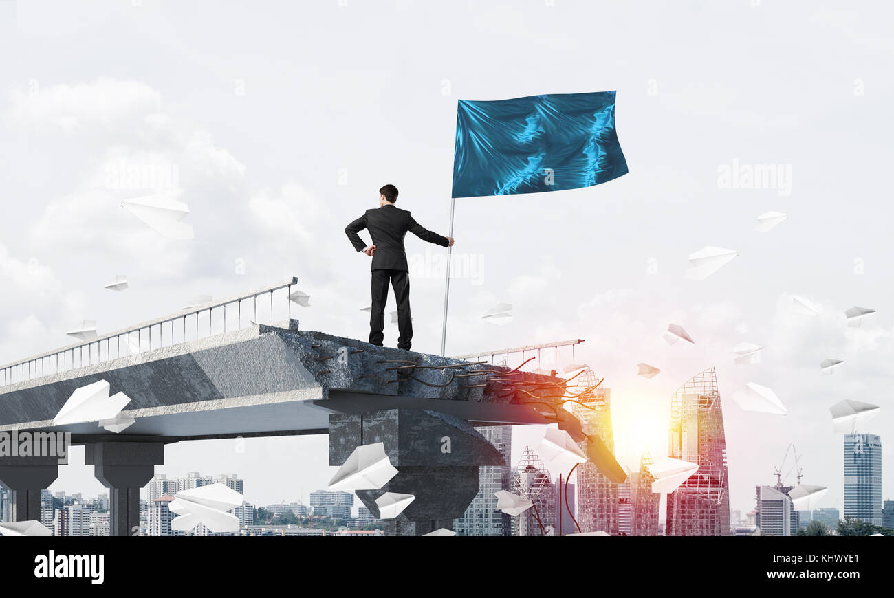 Man with flag presenting leadership concept Stock Photo - Alamy