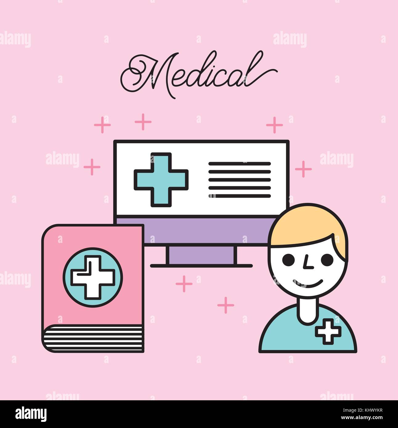 medical doctor cartoon book and computer online Stock Vector Image ...