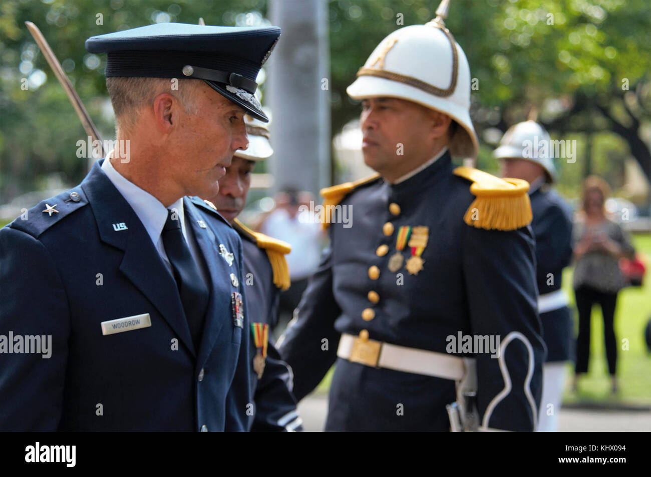 Brig. Gen. Gregory S. Woodrow conducts a troop review of the Hawaii Air ...