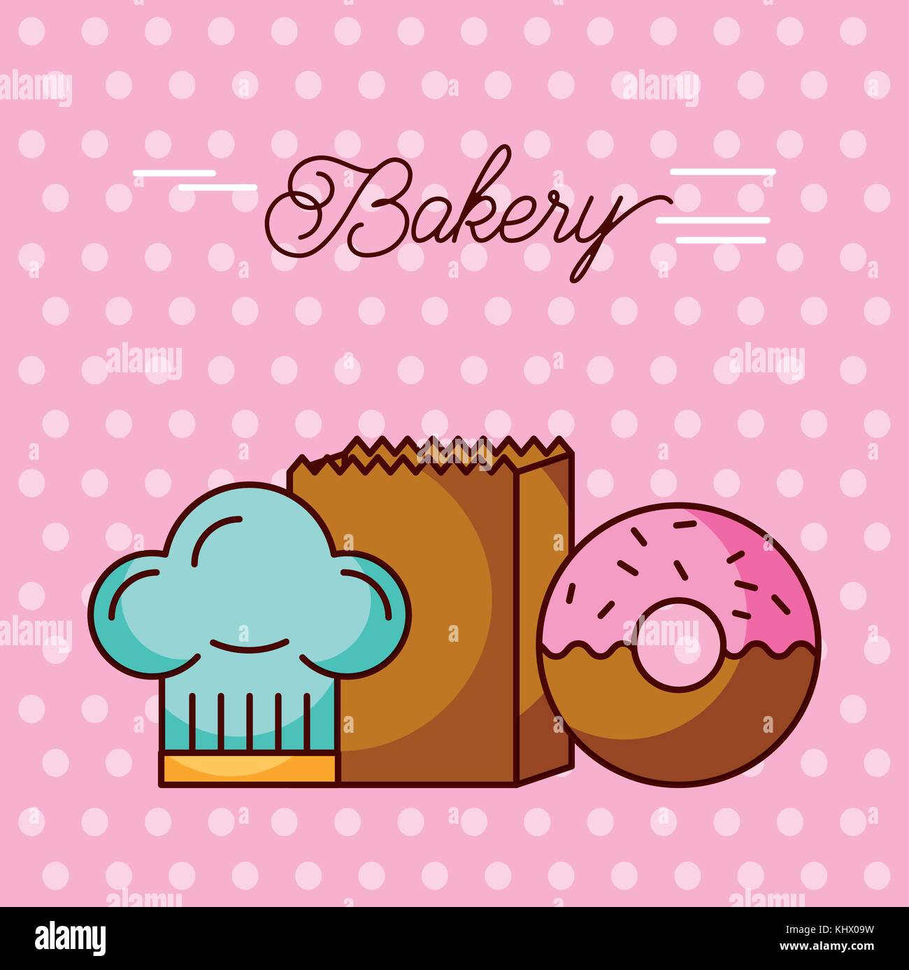 bakery sweet donut hat chef and paper bag dots background Stock Vector ...