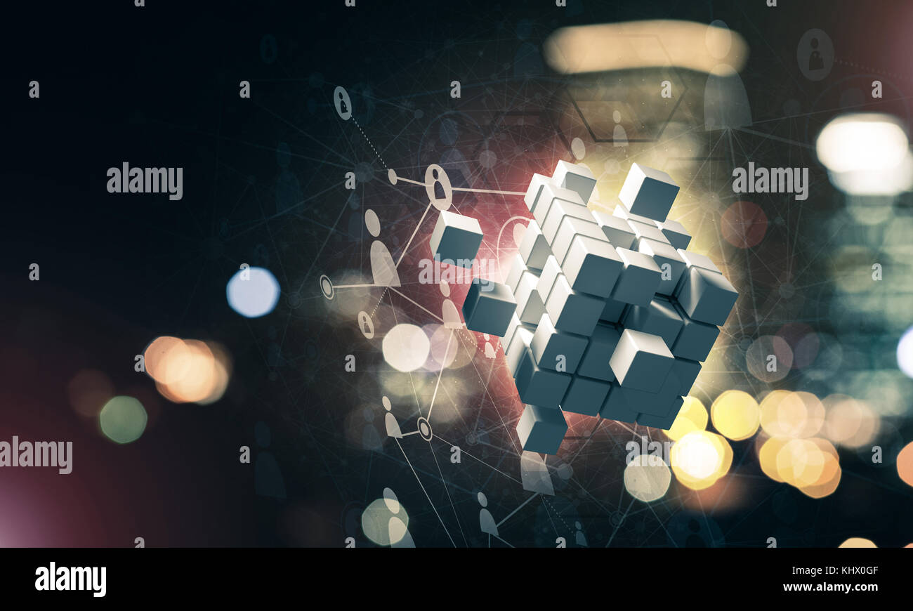 Concept of Internet and networking with digital cube figure on d Stock ...