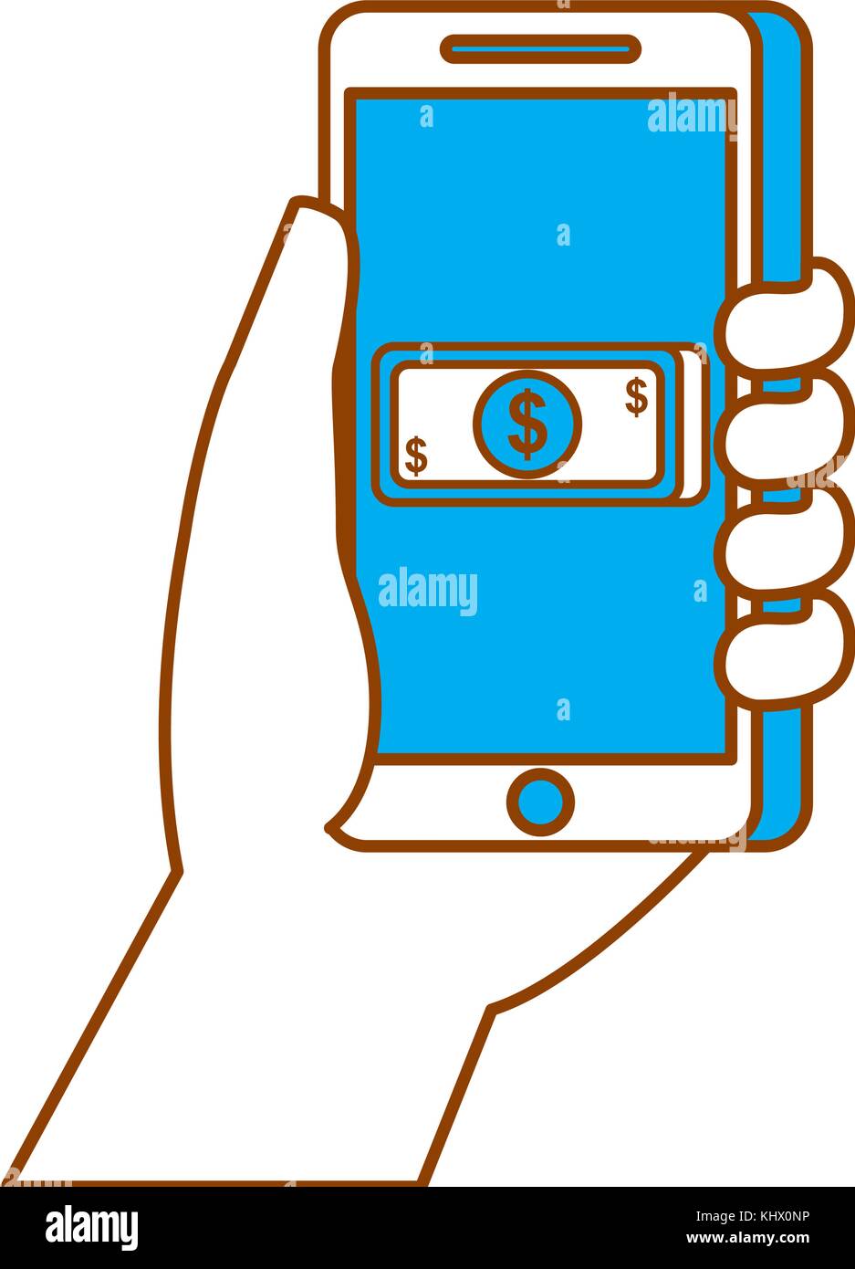 hand holding smartphone banknote money payment online Stock Vector ...