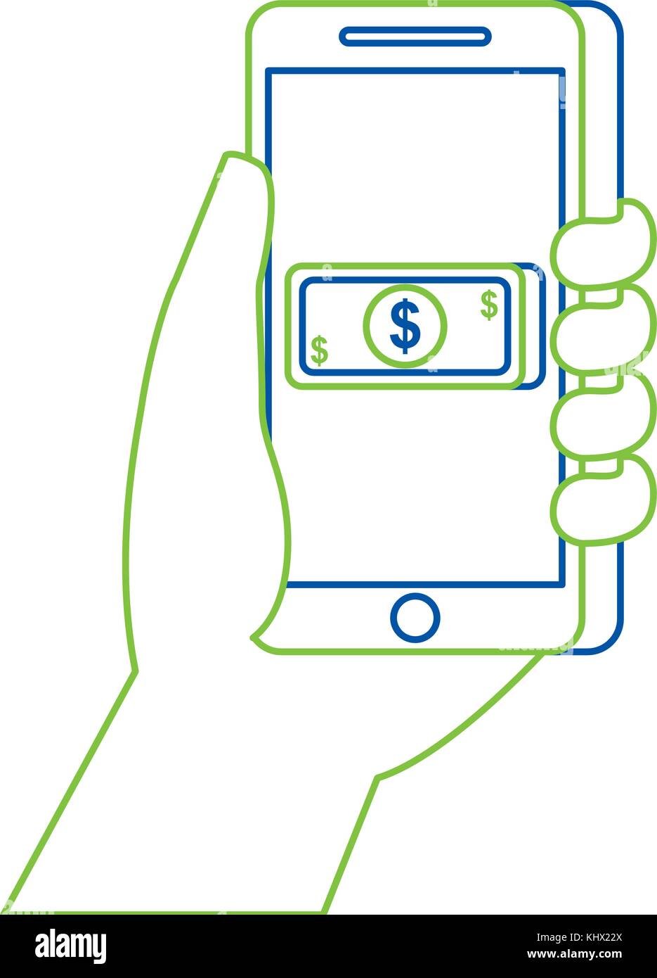 hand holding smartphone banknote money payment online Stock Vector ...