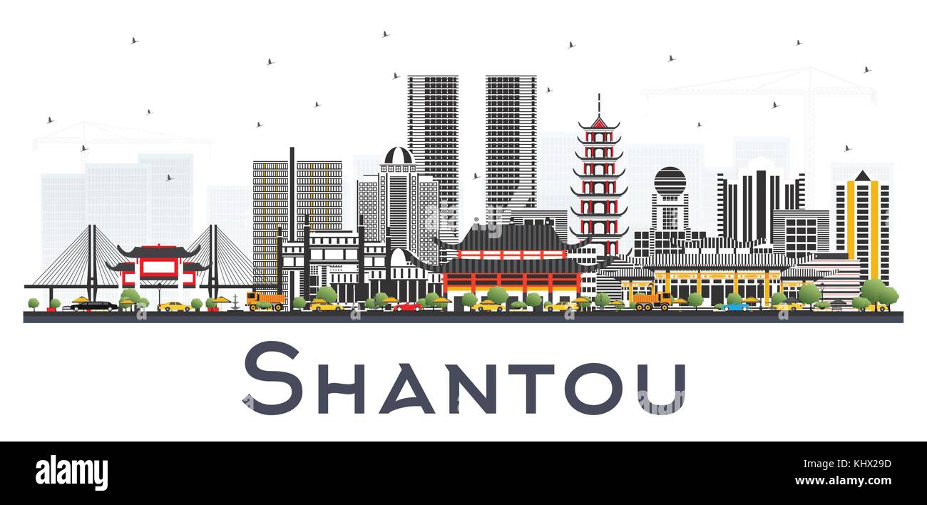 Shantou China Skyline with Gray Buildings Isolated on White Background ...