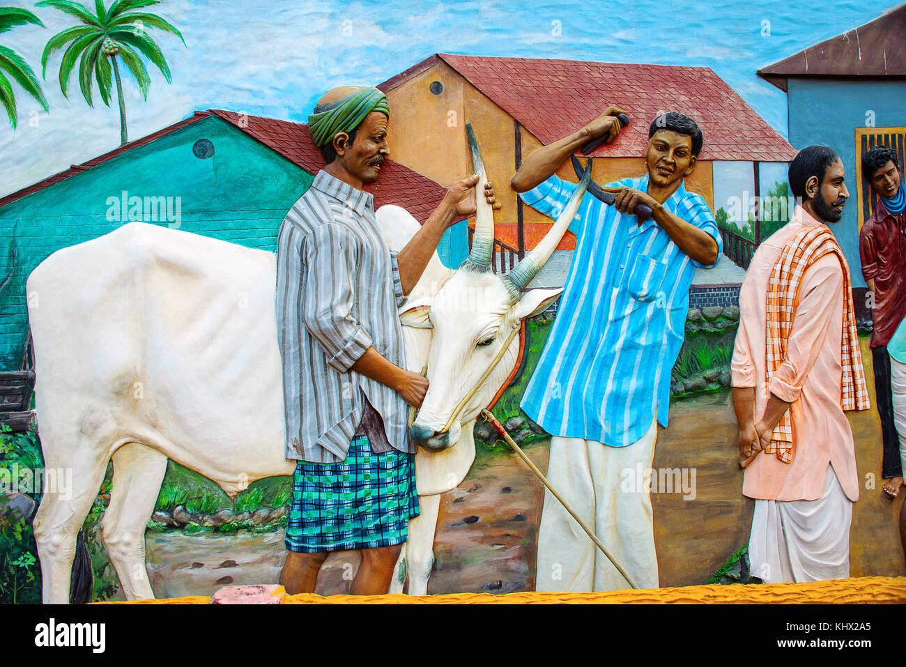 Farmer tending to cow. Gram Sanskruti Udyan, Pashan, Pune, Maharashtra ...