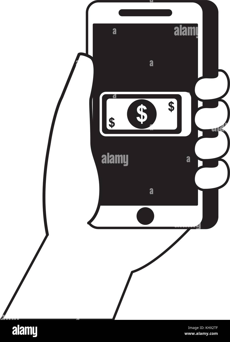hand holding smartphone banknote money payment online Stock Vector ...