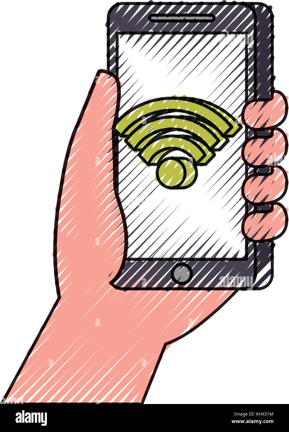 hand holding smartphone with wifi internet connection Stock Vector ...