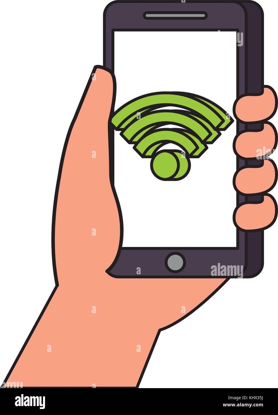 hand holding smartphone with wifi internet connection Stock Vector ...