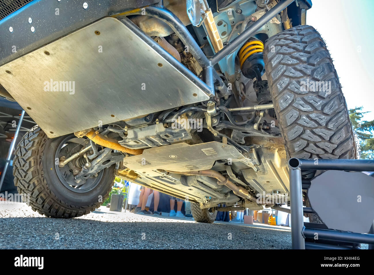 Chassis off road vehicle in the parking lot up on block to show ...