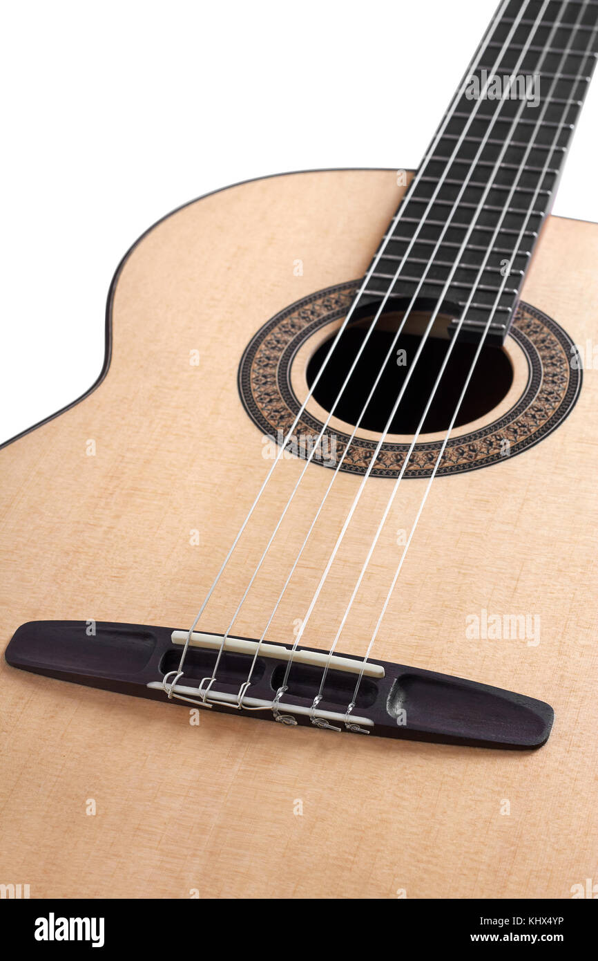Acoustic guitar close up on white background Stock Photo - Alamy